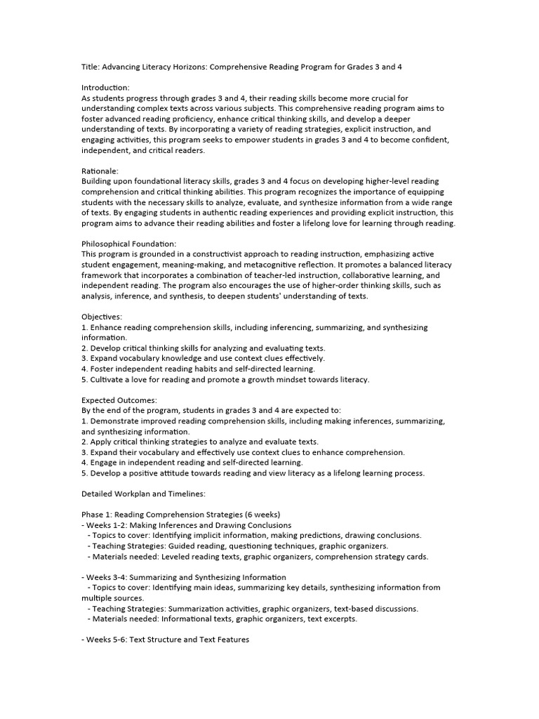 Advancing Literacy Horizons Comprehensive Reading Program For Grades 3 ...