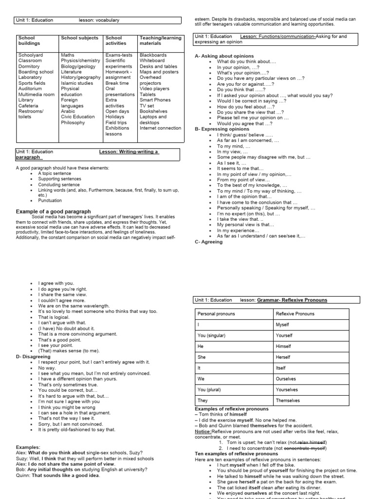 Unit 1 Education | PDF | Pronoun | Ellipsis