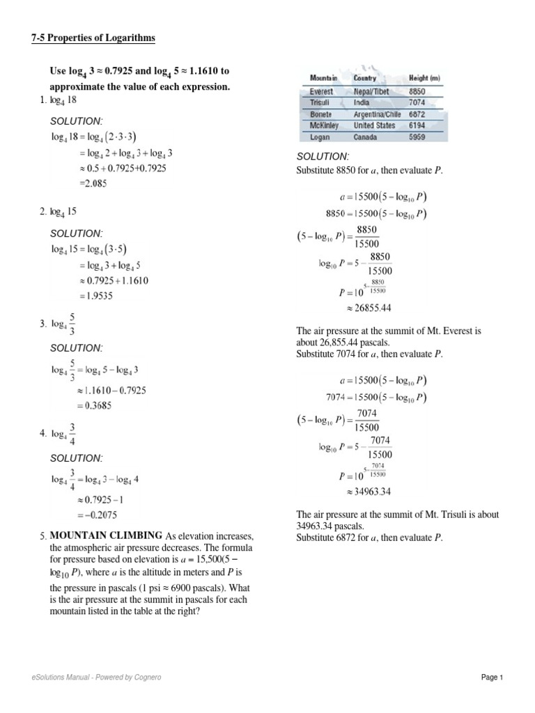 7-5 Properties of Logarithms | PDF | Logarithm | Moment Magnitude Scale