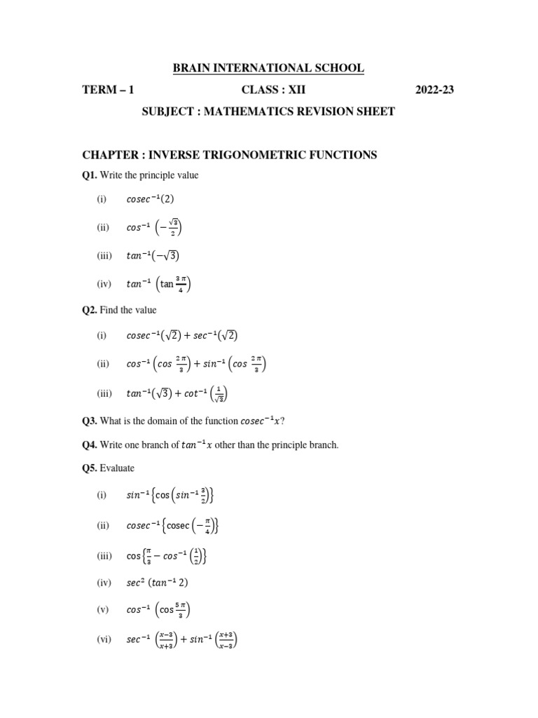 Class XII Mathematics Revision Guide | PDF | Matrix (Mathematics ...