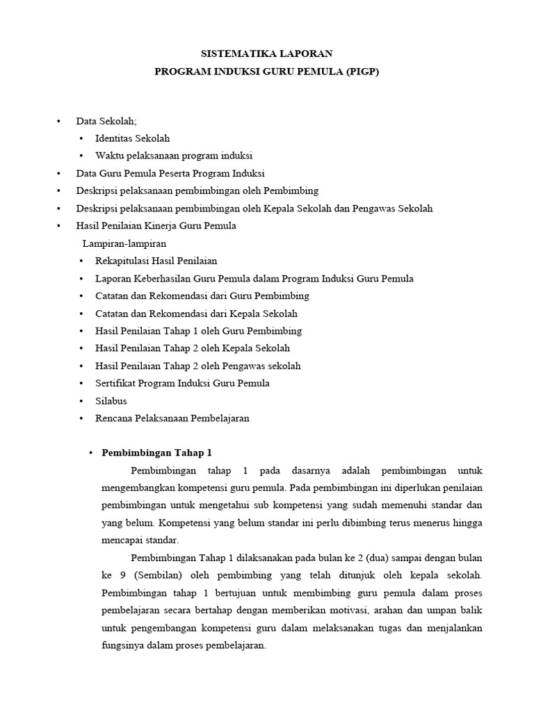 Sistematika Laporan Program Induksi Guru Pemula (Pigp) | PDF | Karier ...