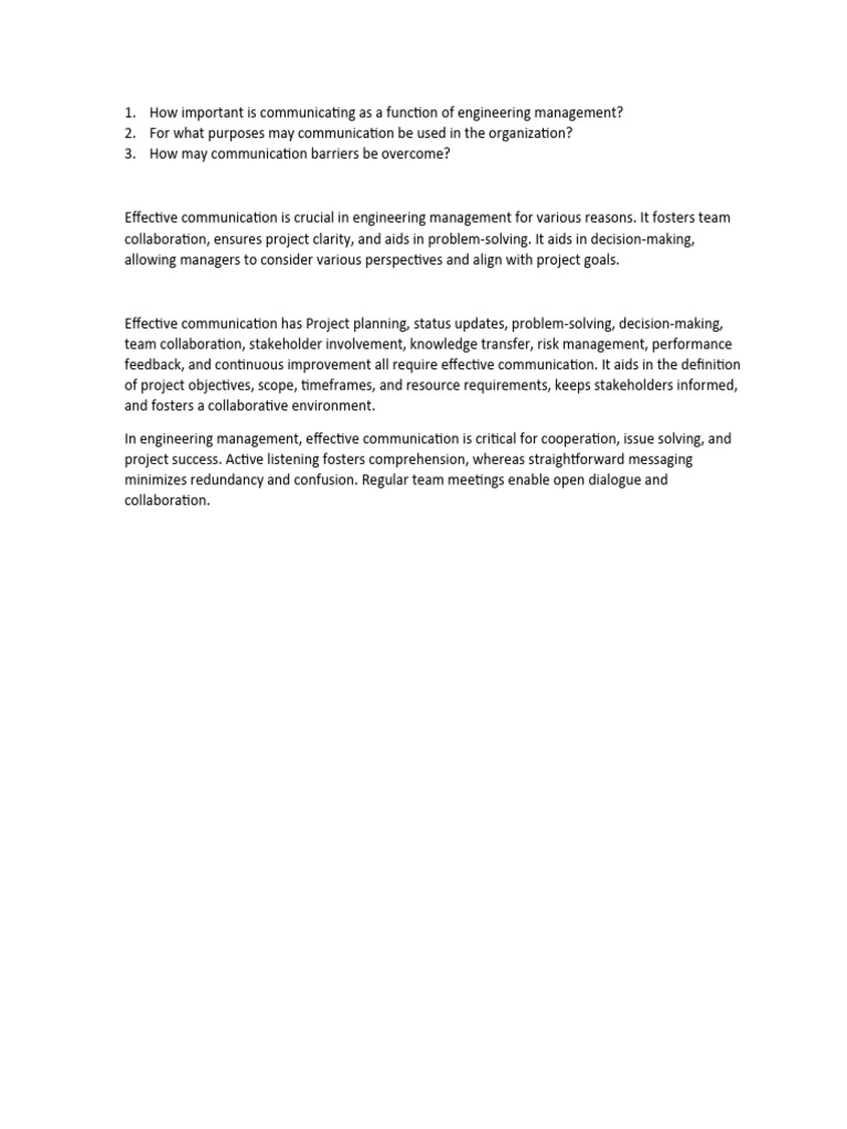 How Important Is Communicating As A Function of Engineering Management ...
