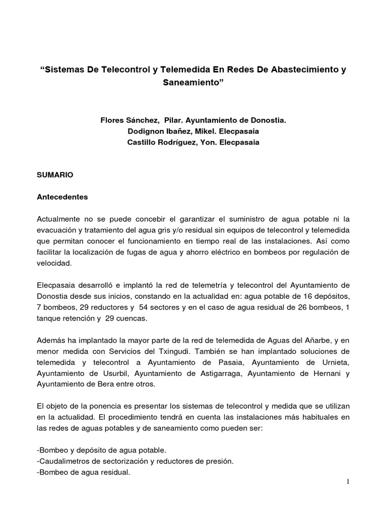 Sistemas de Telecontrol y Telemedida en Redes de Abastecimiento y ...