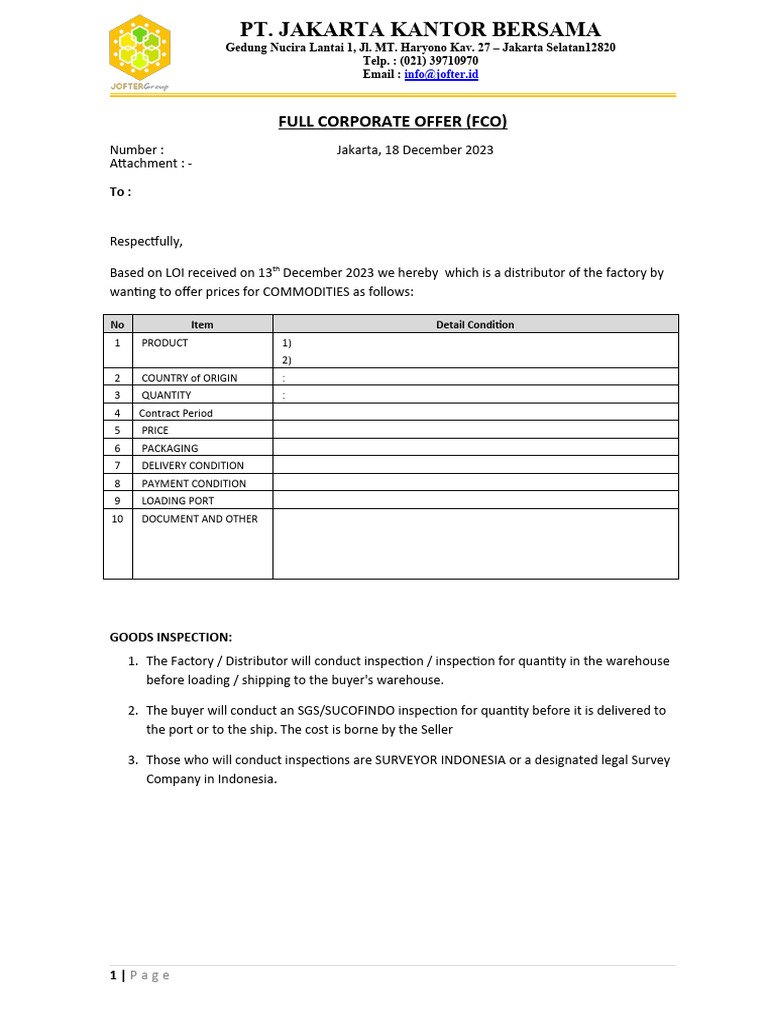 Full Corporate Offer (Fco) | PDF