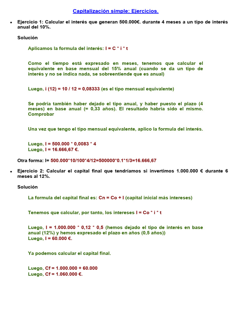 Ejercicios De Interés Simple Resueltos Pdf