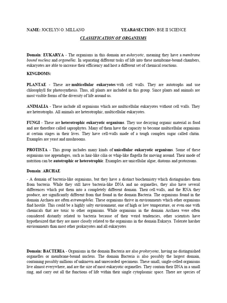 Classification of Organisms | PDF | Bacteria | Eukaryotes