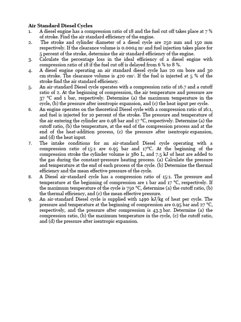 Air Standard Diesel Cycles | PDF | Diesel Engine | Internal Combustion ...