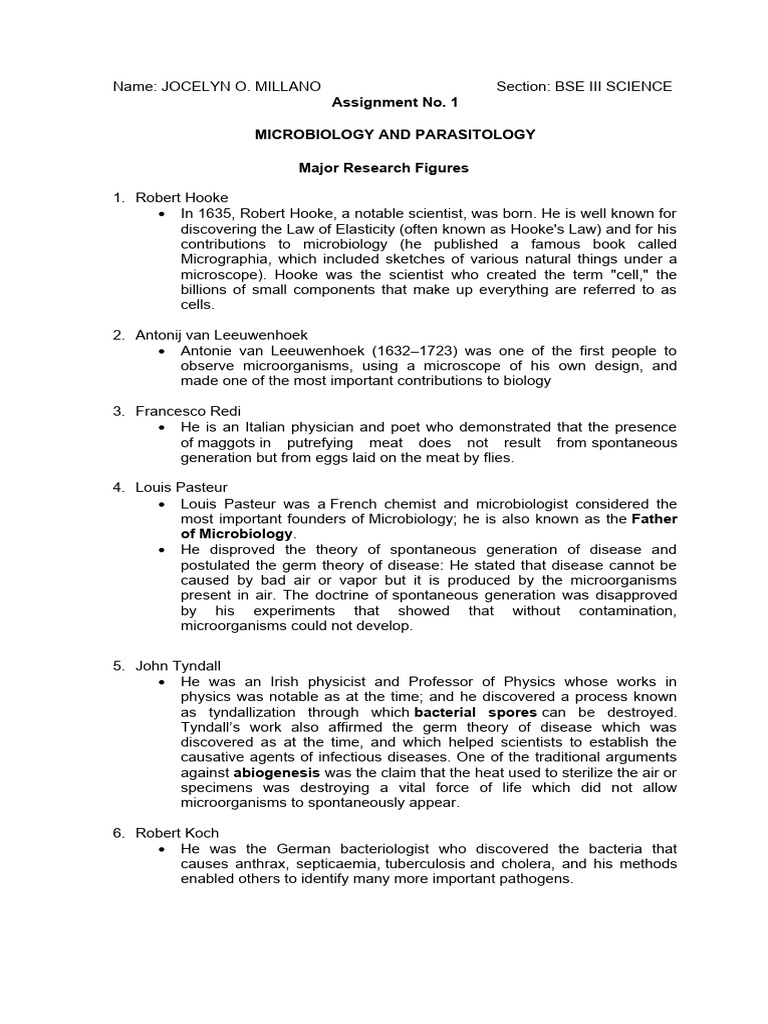 Assignment No. 1 MICROBIOLOGY AND PARASITOLOGY | PDF | Microbiology ...
