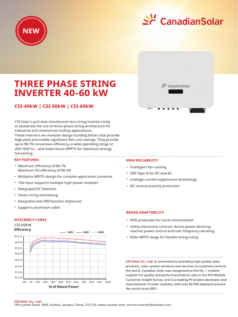 CS Datasheet Inverter 3ph 40-60KW EN V1.1 20230323 | PDF