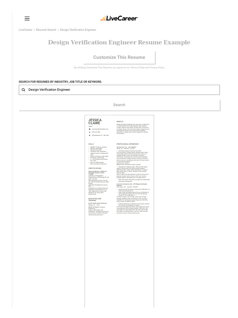 Design Verification Engineer Resume Example | PDF | Field Programmable Gate Array | Embedded System