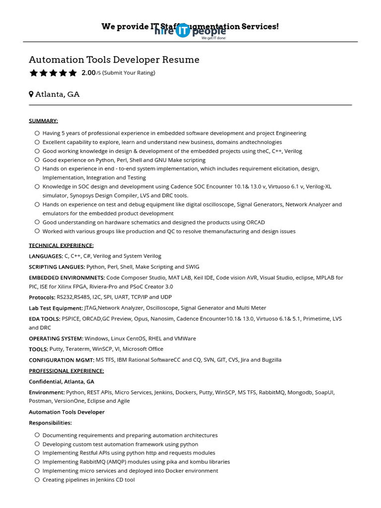 Automation Tools Developer Resume | PDF | Python (Programming Language ...