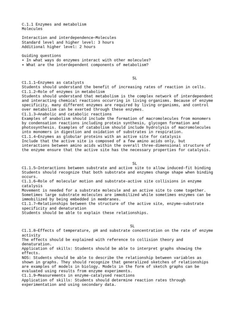 C1.1 Enzymes and Metabolism | PDF | Enzyme Inhibitor | Enzyme