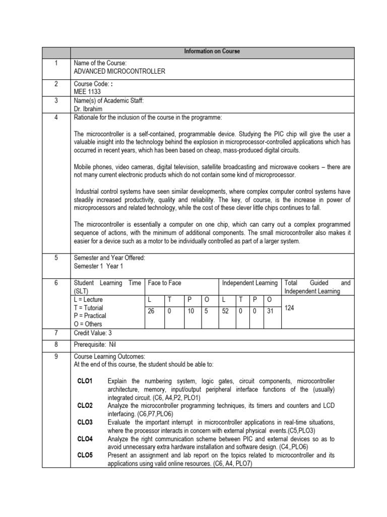 Advanced Microcontroller Msc Course Outline Pdf Logic Gate Microcontroller