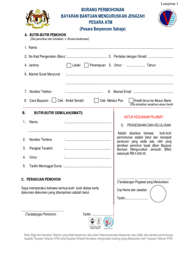 Borang Khairat Kematian Pencen-1 | PDF | Hukum