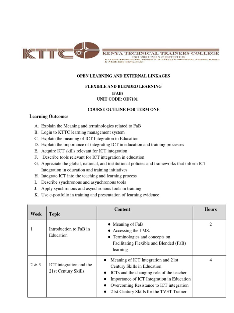 FAB COURSE OUTLINE - 2022 Updated | PDF | Educational Technology | Learning
