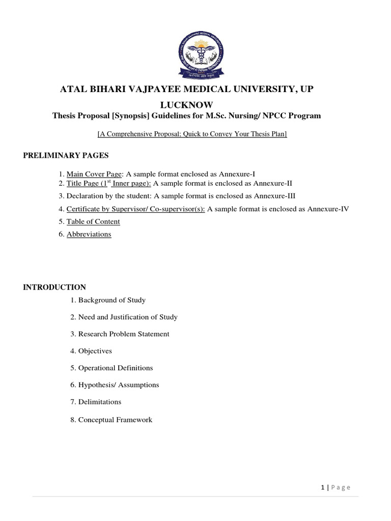 Performa For Submission of Synopsis M.Sc. Nursing NPCCP | PDF ... Performa For Submission of Synopsis M.Sc. Nursing NPCCP | PDF ...