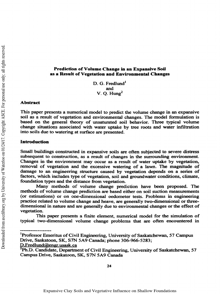 Prediction of Volume Change in An Expansive Soil As A Result of Vegetation and Environmental ...
