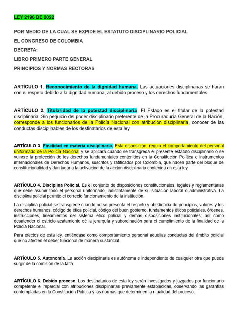 Ley 2196 de 2022 CV | PDF | Disciplinas | Policía
