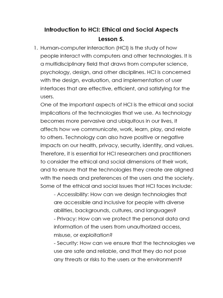 Introduction To HCI - Ethical and Social Aspects | PDF | Human–Computer ...