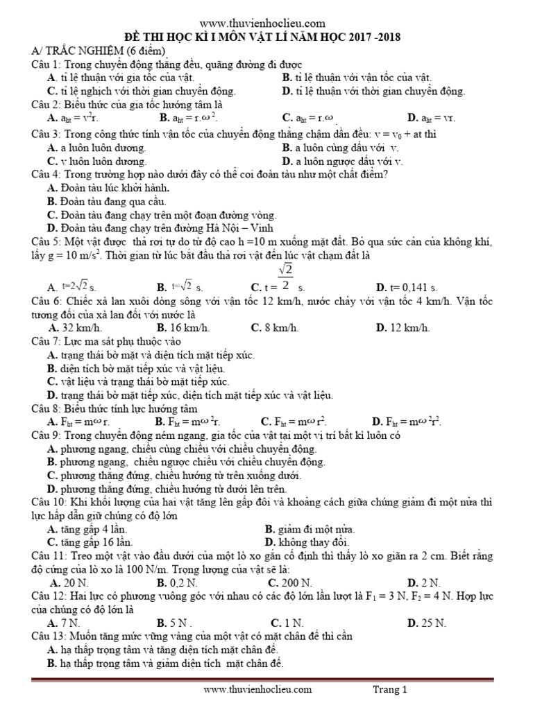 10 de Thi HK 1 Vat Ly 10 | PDF