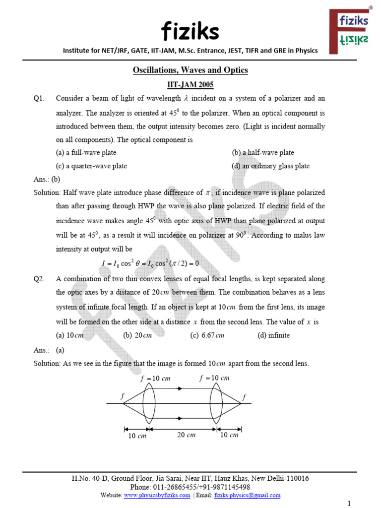 IIT-JAM: Oscillation Waves & Optics | PDF | Optics | Classical Mechanics