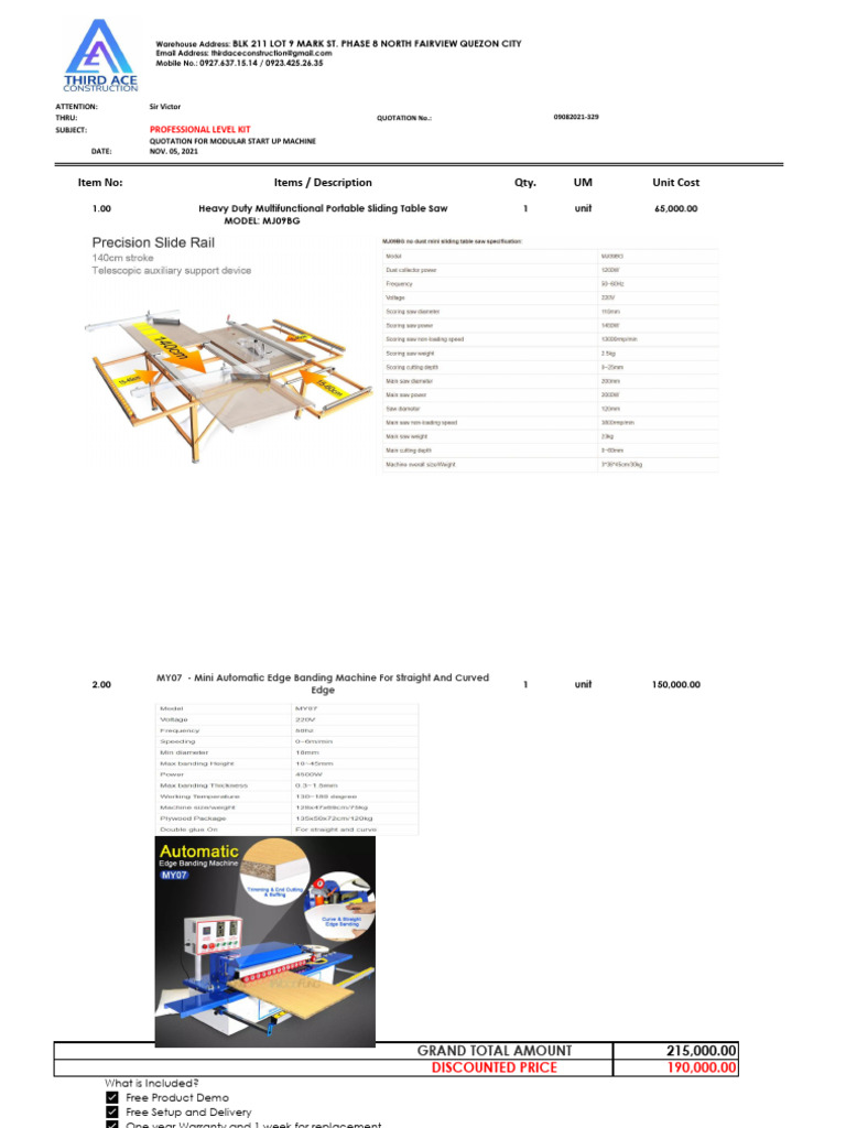 Revised Quotation of Edge Banding Machine | PDF