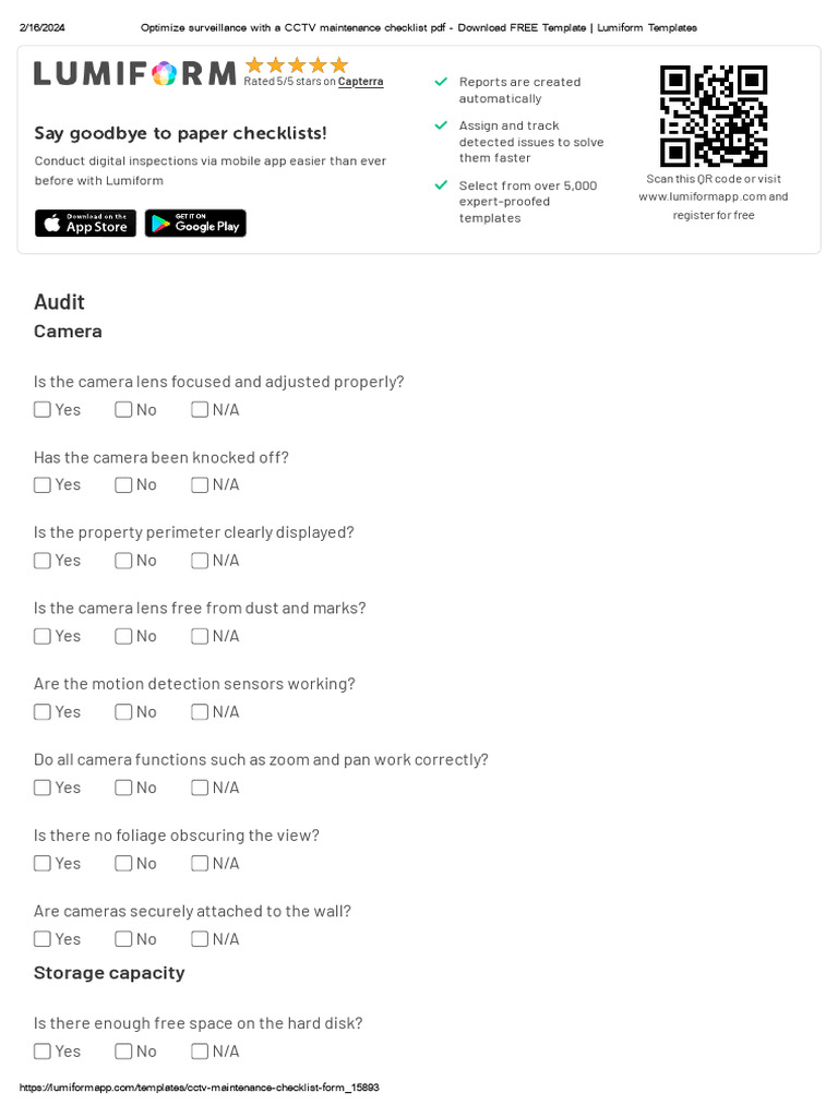 CCTV Maintenance Checklist Form - 15893 | PDF | Camera | Closed Circuit ...
