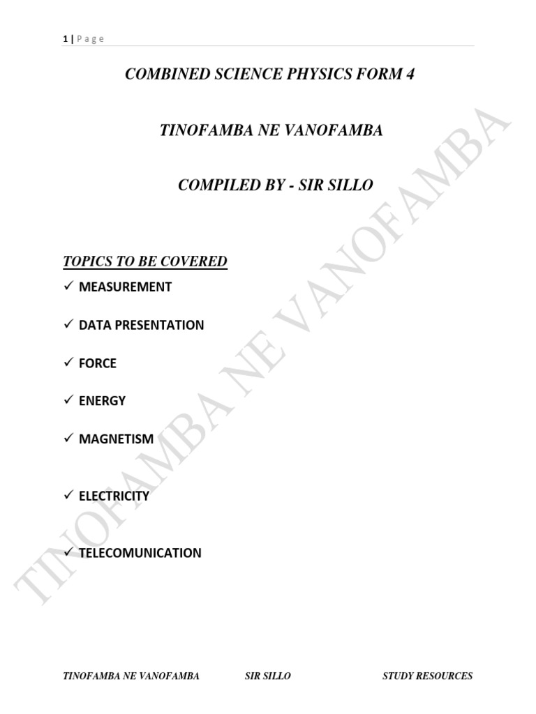 Combined Science Physics Form 4 Tinofamba Ne Vanofamba Resources | PDF ...