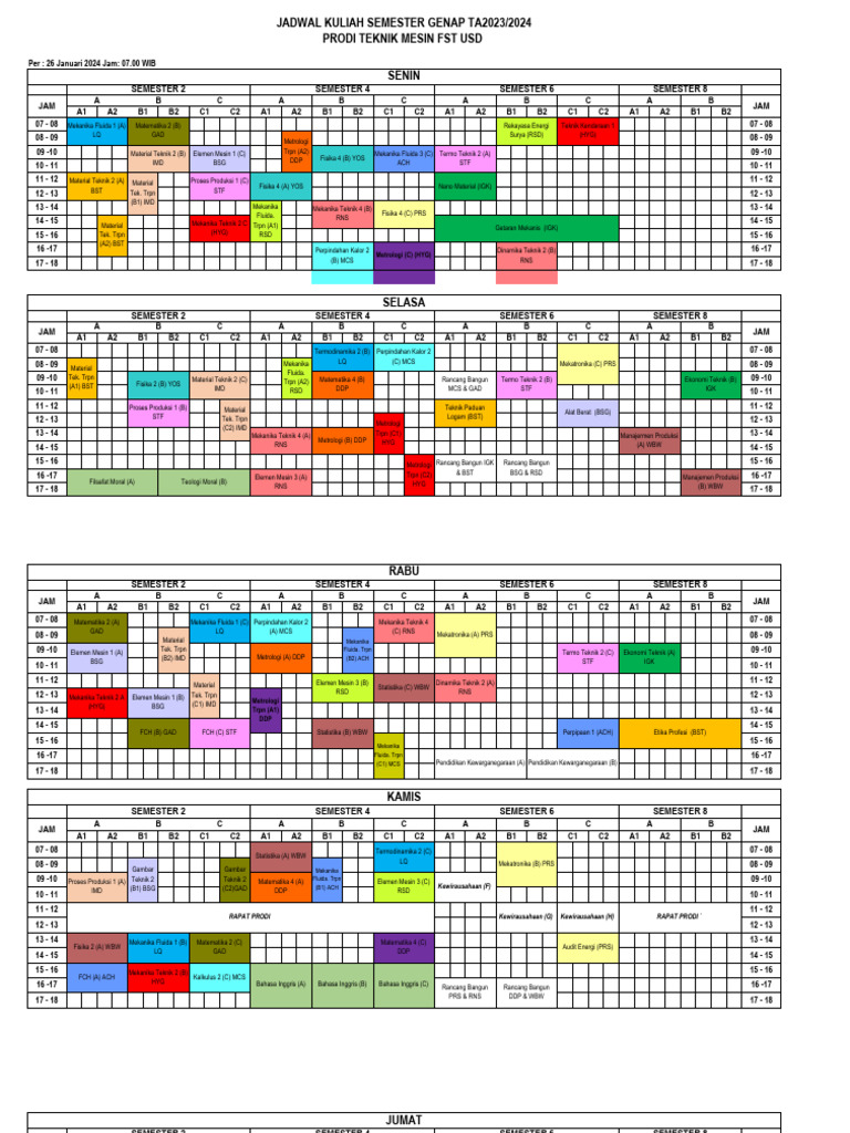 Jadwal Kuliah Semester Genap Ta 2023 2024 Prodi TM | PDF