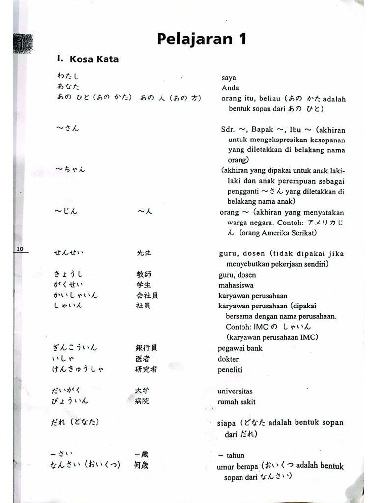 Kotoba Minna No Nihonggo Bab 1 - 25 | PDF