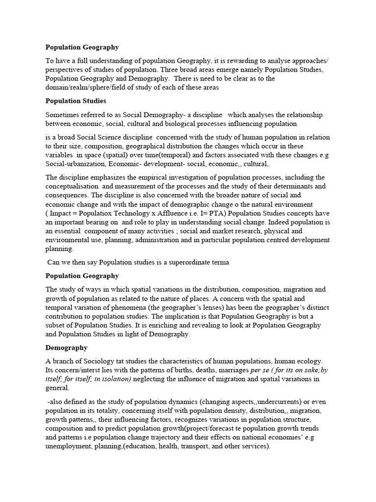 Population Geography Notes | Download Free PDF | Geography | Demography