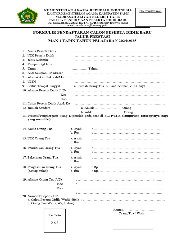 Formulir PPDB 2024 Jalur Prestasi | PDF