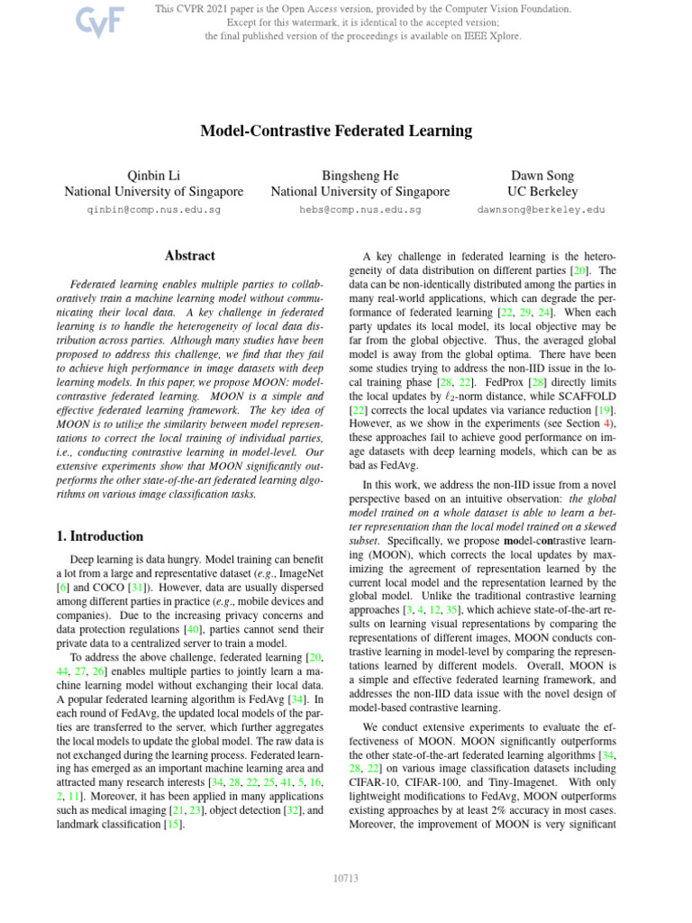 Li Model-Contrastive Federated Learning CVPR 2021 Paper | PDF | Deep Learning | Machine Learning