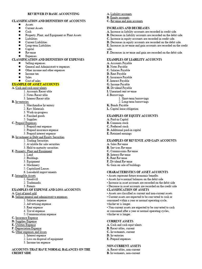 Reviewer in Basic Accounting | PDF | Cost Of Living | Debits And Credits