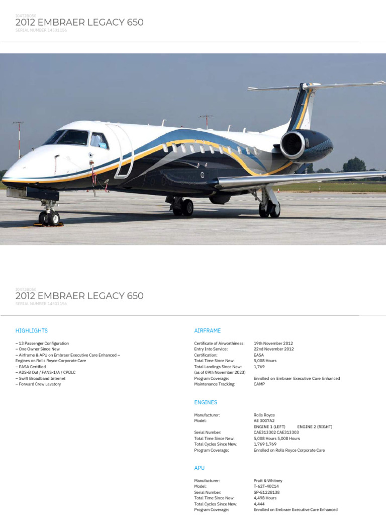 2012 Embraer Legacy 650.pdf1 | PDF