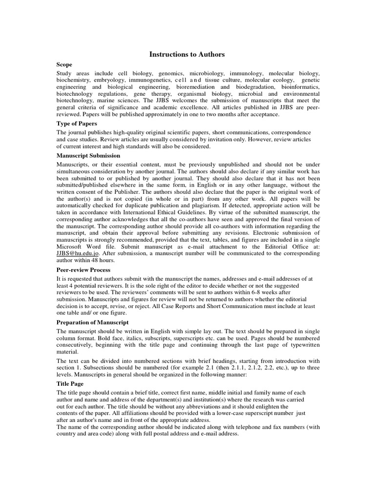 JJBS Manuscript Submission Guidelines | PDF | Biotechnology | Microbiology