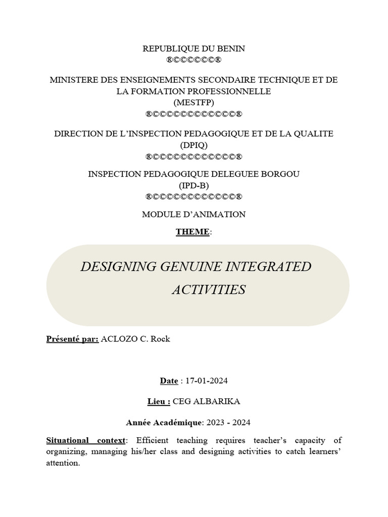 Module Designing Genuine Integrated Activities | PDF