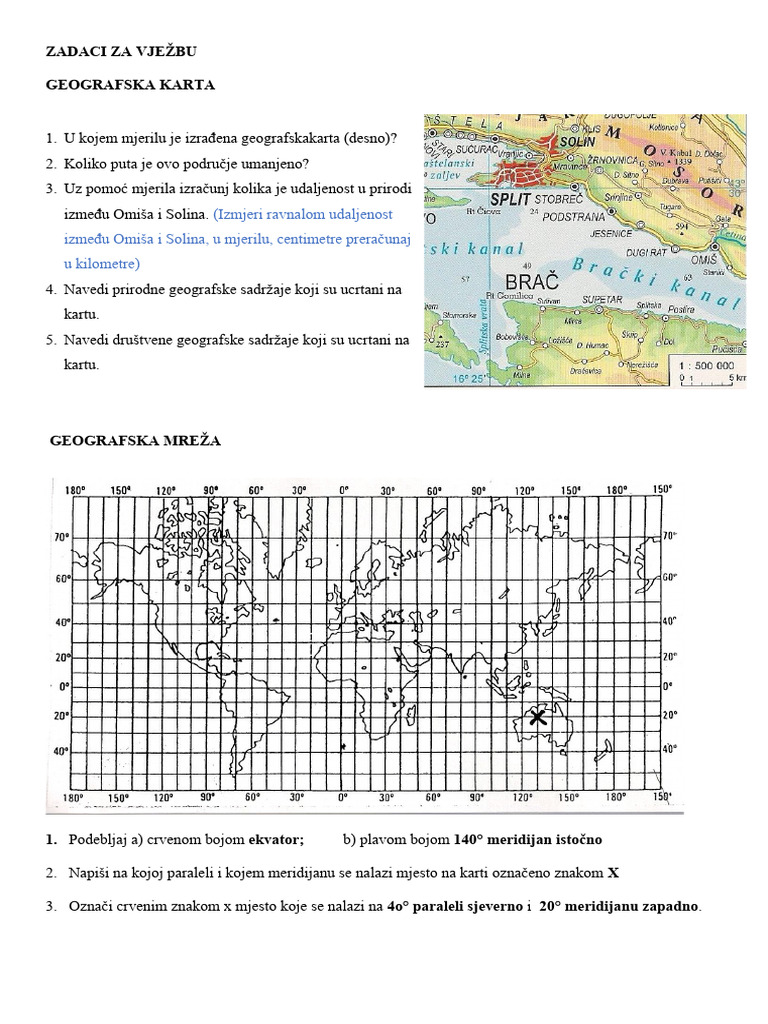 KONTROLNI RAD - ZADACI ZA VJEZBU - Geografska Karta, Geografska Mreza ...