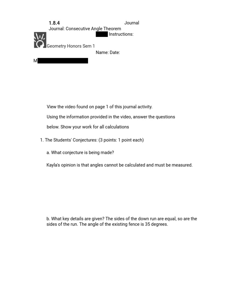 1.8.4 Journal - Consecutive Angle Theorem (Journal) | PDF | Angle ...
