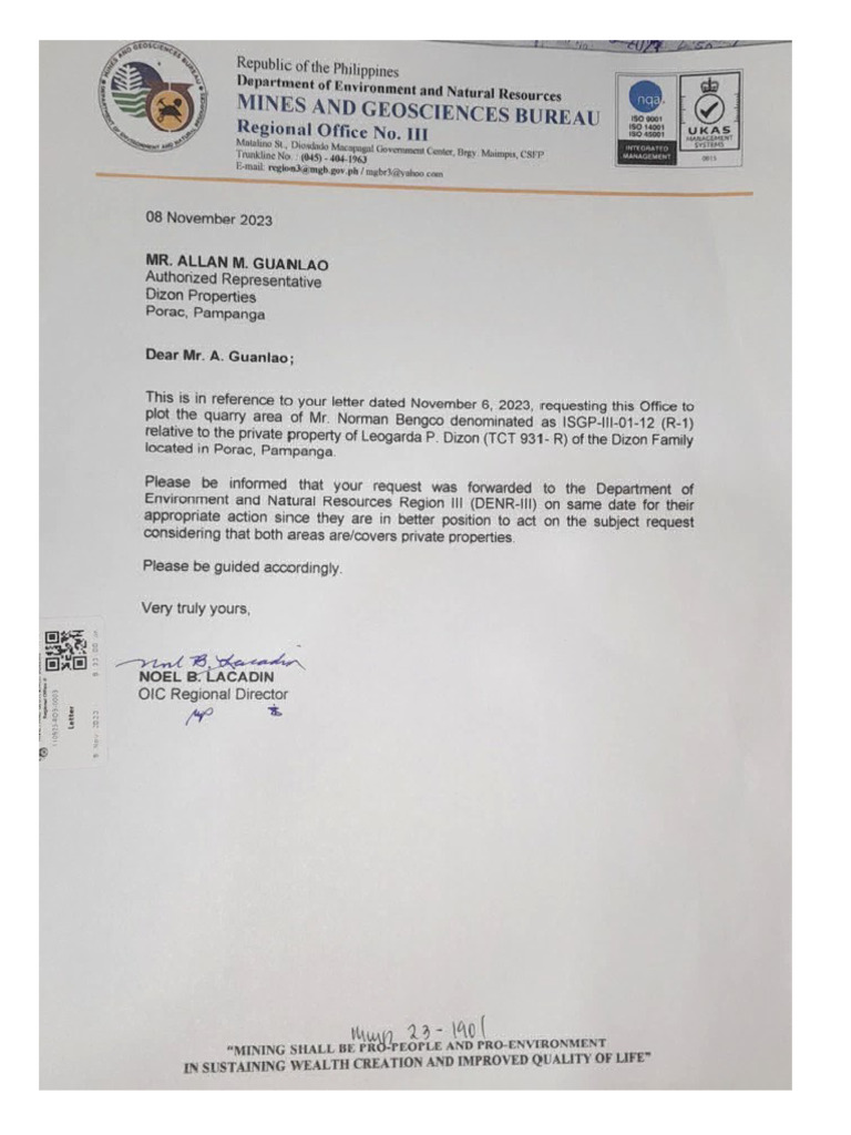 DENR Letter For The Exclusion of Portion of Manman | PDF