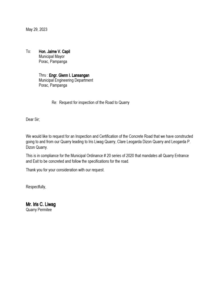 Quarry Inspection and Certification Request | PDF