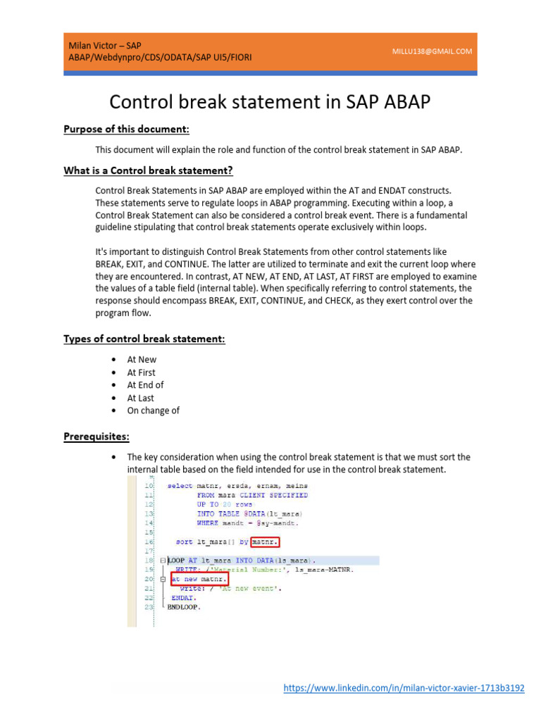 Control Break Statement in SAP ABAP | PDF | Control Flow | Computer Engineering
