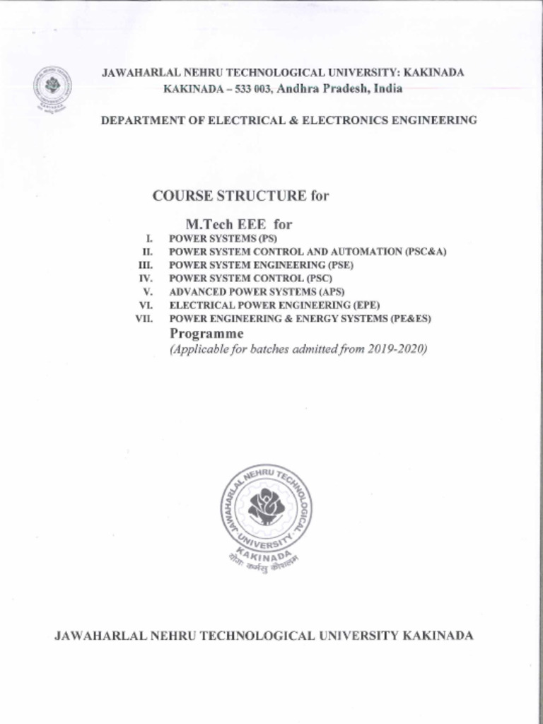 JNTUK M.Tech Course Structures EEE-specilizations | PDF