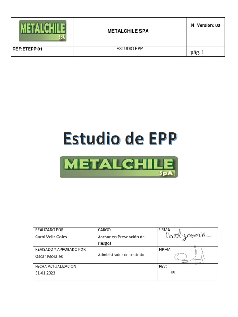 Estudio de EPP en Metal Chile Spa | PDF