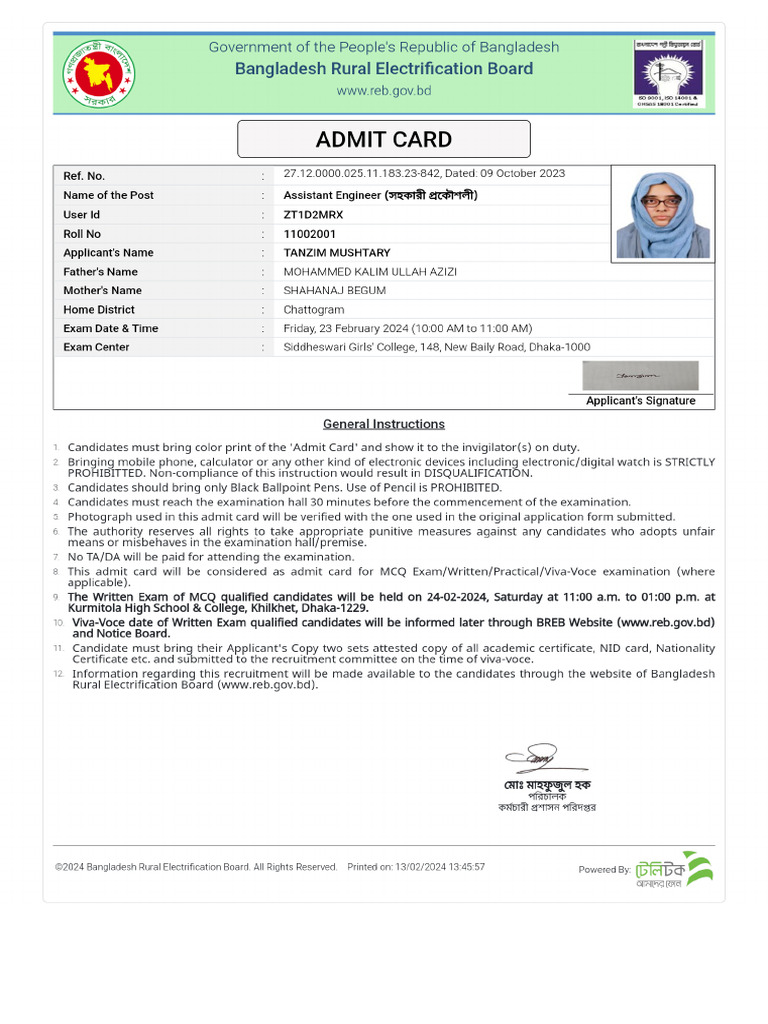 Admitcard Brebr Zt1d2mrx | PDF