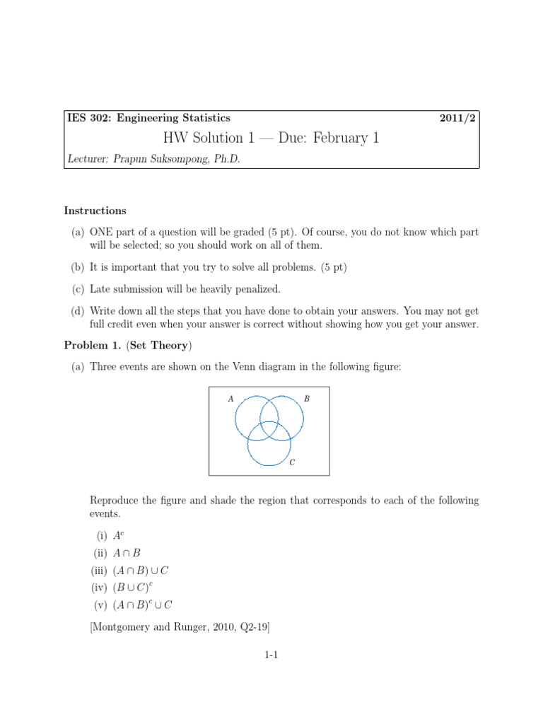 IES302 HW 1 Sol | Download Free PDF | Odds | Probability