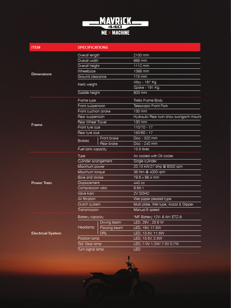 MAVRICK 440 Specifications | PDF | Clutch | Vehicles