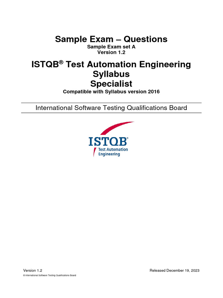 ISTQB - CT TAE - Sample Exam A Questions - v1.2 | PDF | Software ...