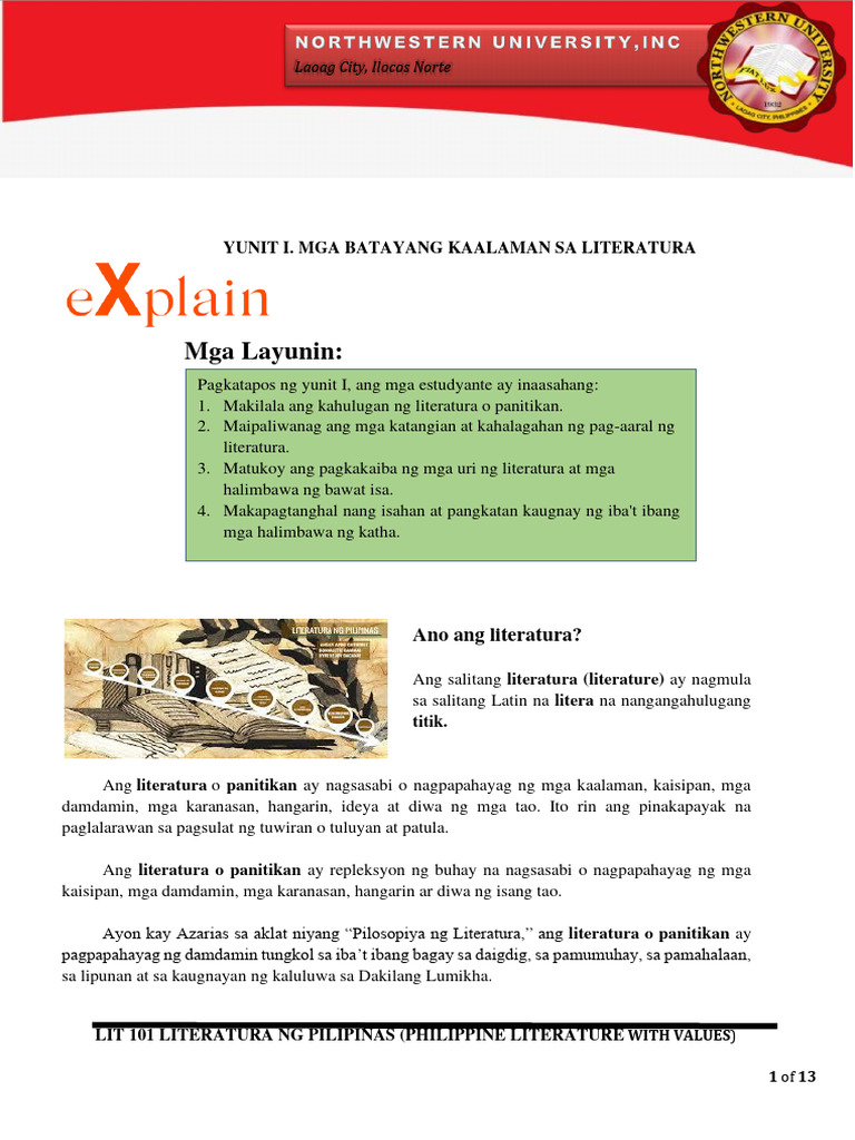 LIT 101 Modyul 1 | PDF