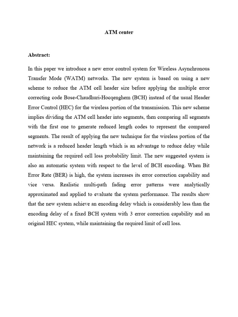 ATM center | PDF | Automated Teller Machine | Asynchronous Transfer Mode